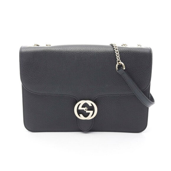 Gucci | Bags | Gucci Interlocking Gg Shoulder Bag Leather Black | Poshmark